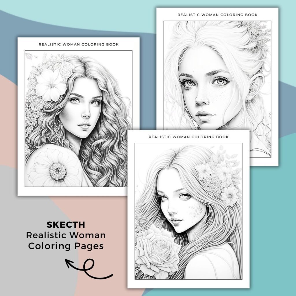 Realistic Woman Face Coloring Book - 40 Portrait Sketch PDF