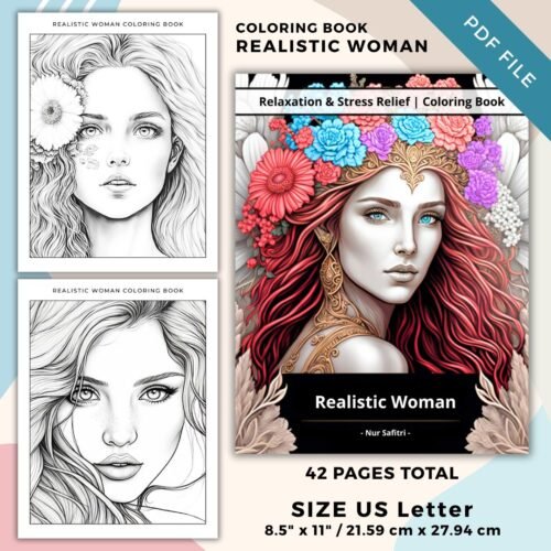 Realistic Woman Face Coloring Book - 40 Portrait Sketch PDF