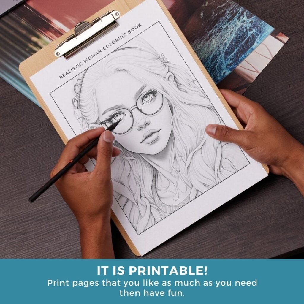 Realistic Woman Face Coloring Book - 40 Portrait Sketch PDF