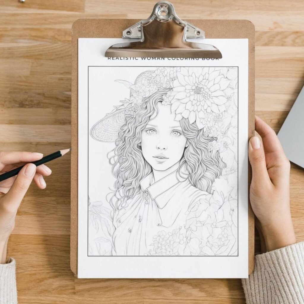 Realistic Woman Face Coloring Book - 40 Portrait Sketch PDF